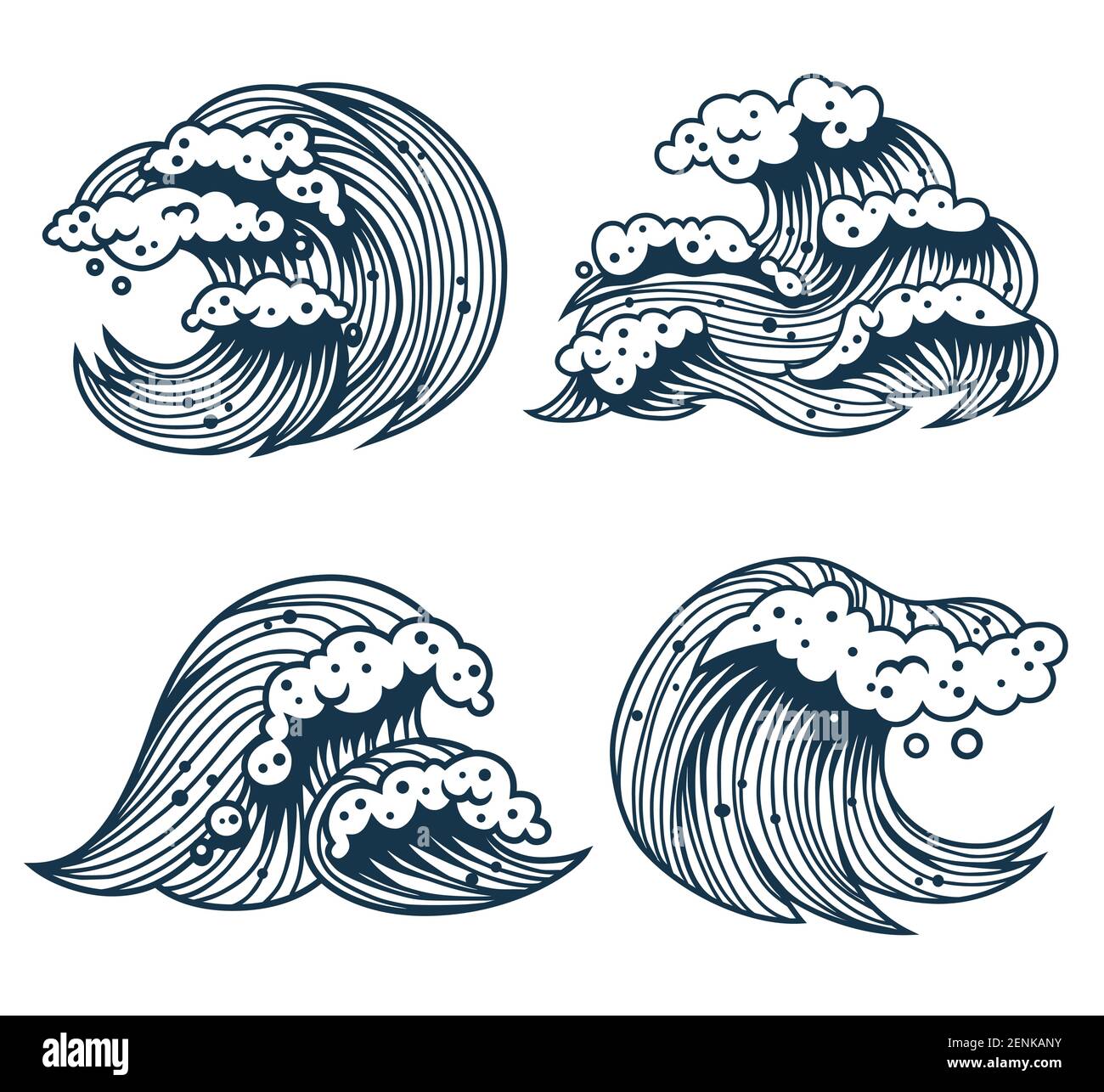 Set of vector sea or ocean wave with foam for marine nautical design ...