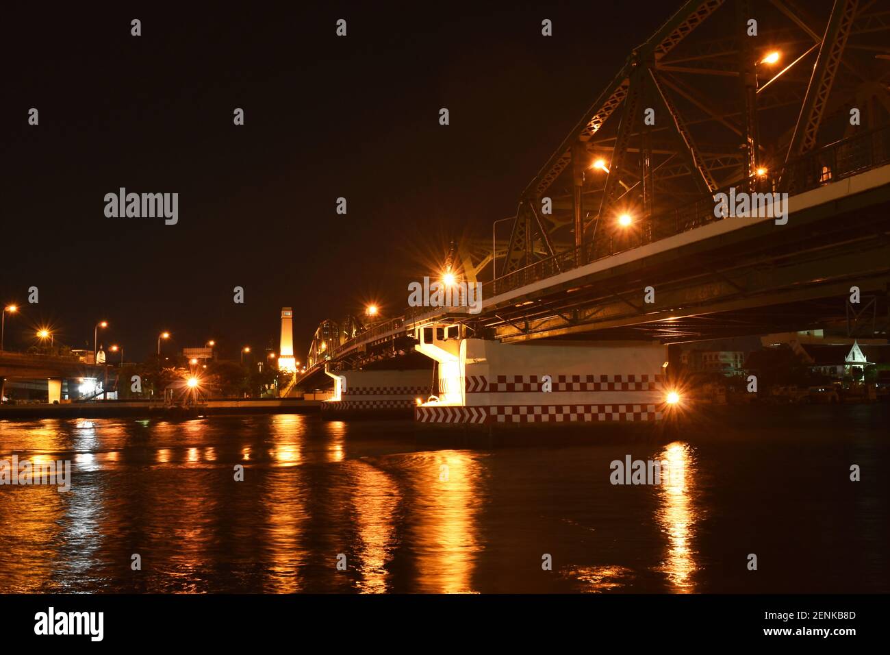 landscape of Phra Pok Klao memorial bridge cross river in Thailand cn ...