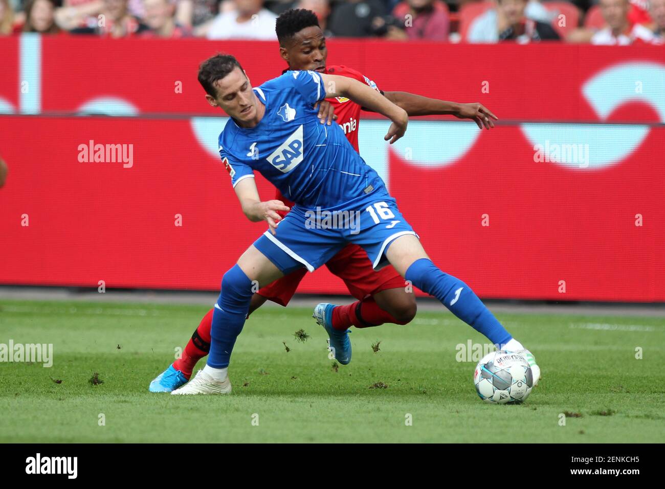 Sebastian Rudy of TSG 1899 Hoffenheim (L) and Wendell of Leverkusen are ...