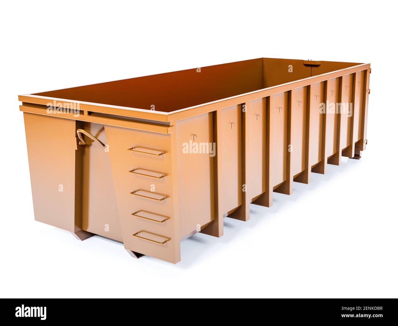 3D rendering of large orange industrial waste dumpster on white Stock ...