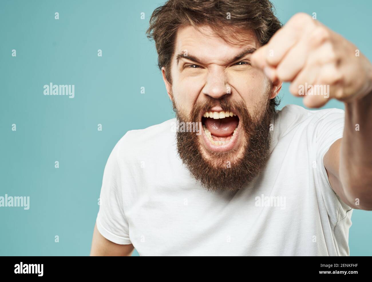aggression stress man with a beard emotions indignant look fist Stock ...