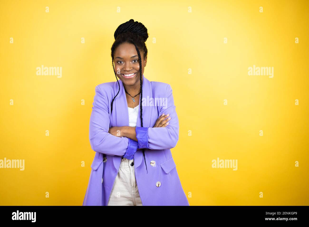 Young african american business woman with a happy face standing and ...