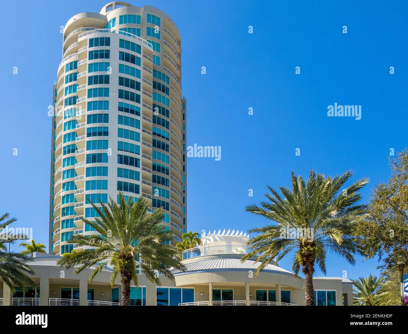Colorful tropical looking buildings in downtown St Petersburg in ...