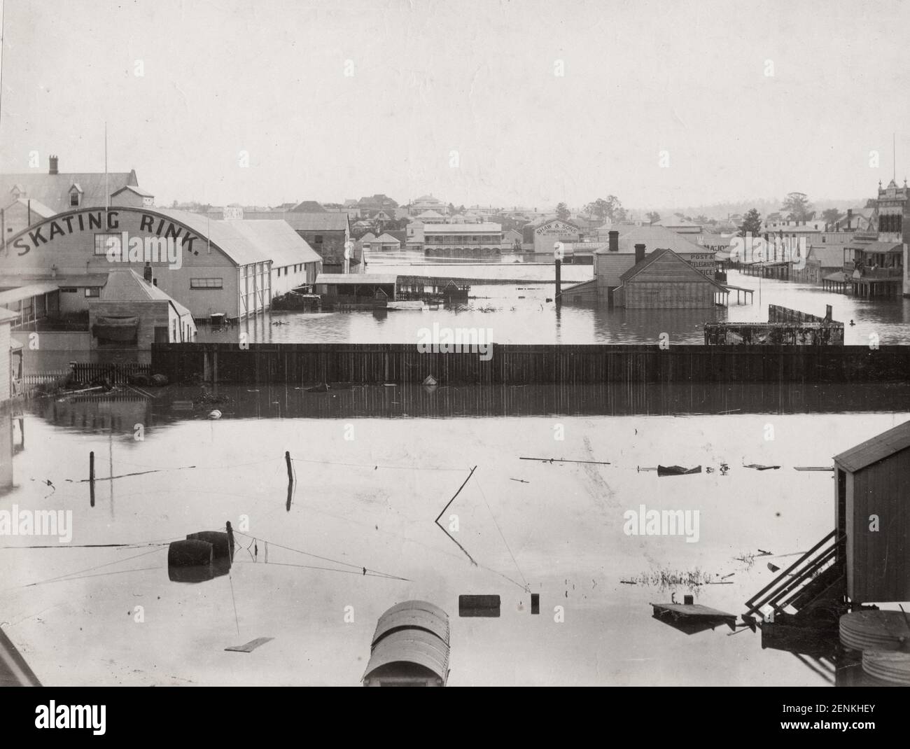 Vintage 19th century photograph: Floods, flooding in Brisbane ...
