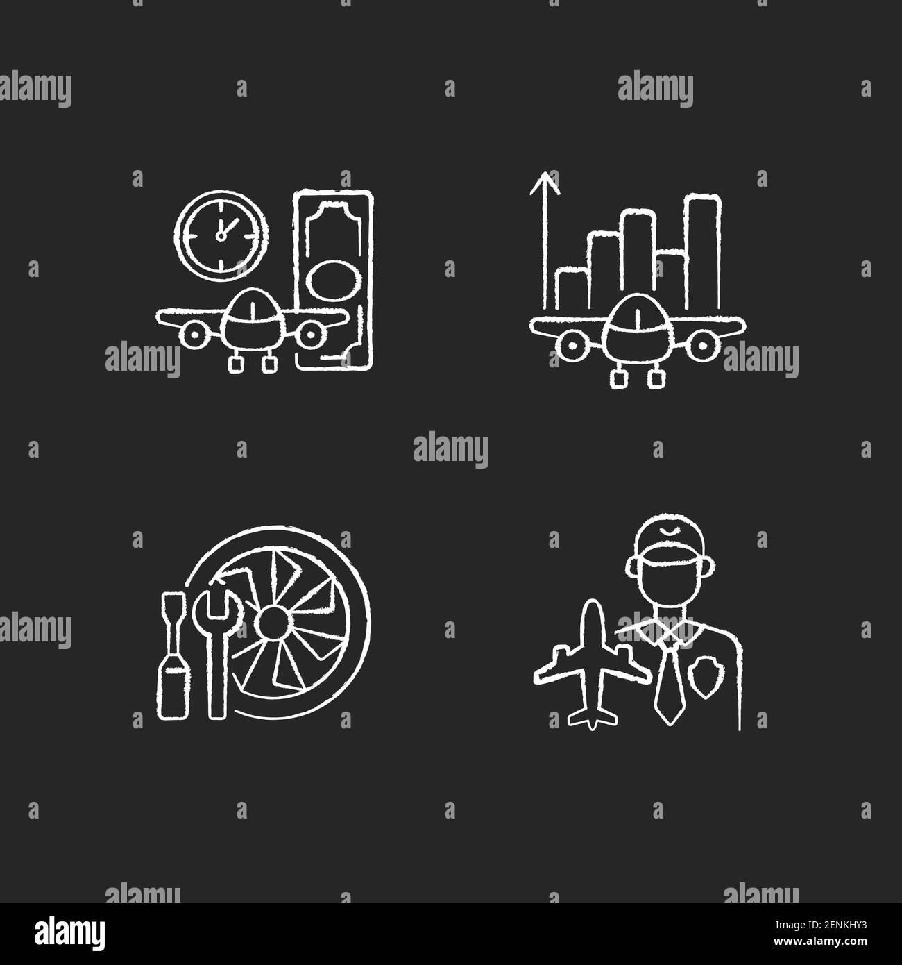 Aviation chalk white icons set on black background Stock Vector Image ...