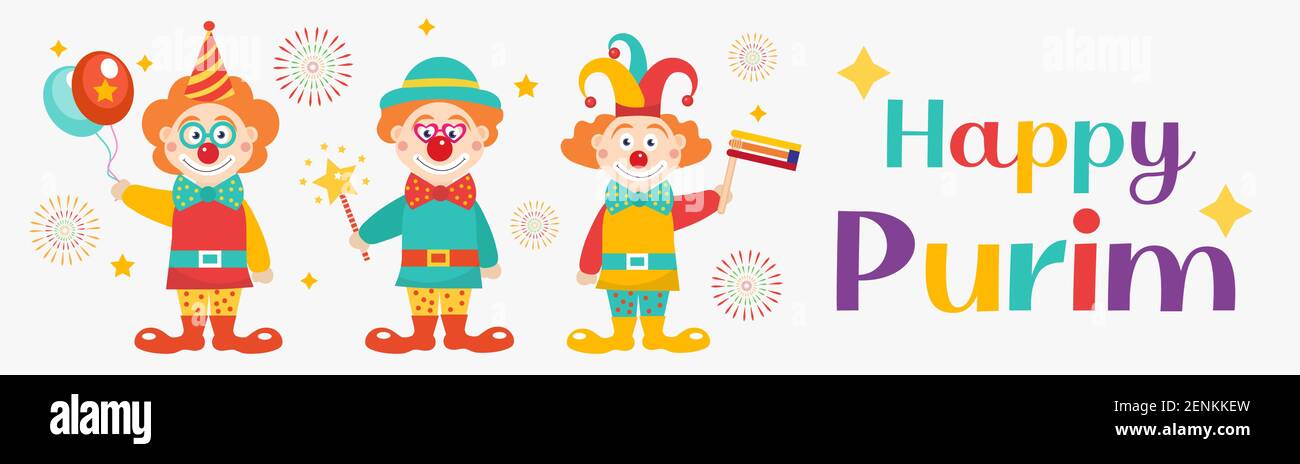 Happy purim banner template with clowns. Purim Carnival in Israel ...