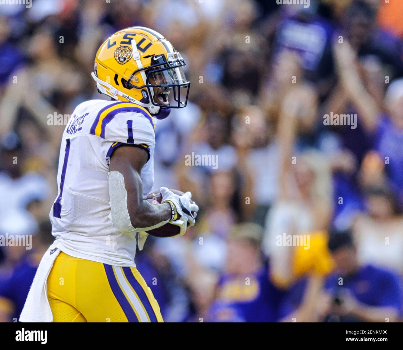 August 31, 2019: LSU Tigers wide receiver Ja'Marr Chase (1) looks on ...