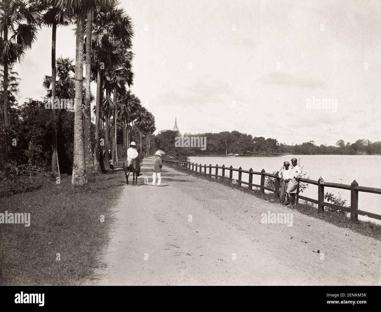 Vintage 19th century photograph: Lake view, Rangoon, Yangon, Burma ...