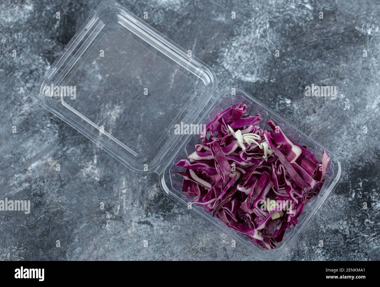 Top view of plastic container full with chopped purple cabbage Stock ...