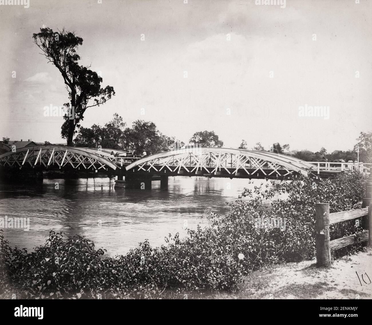 Vintage 19th century photograph: Old Breakfast Creek bridge, Queensland ...