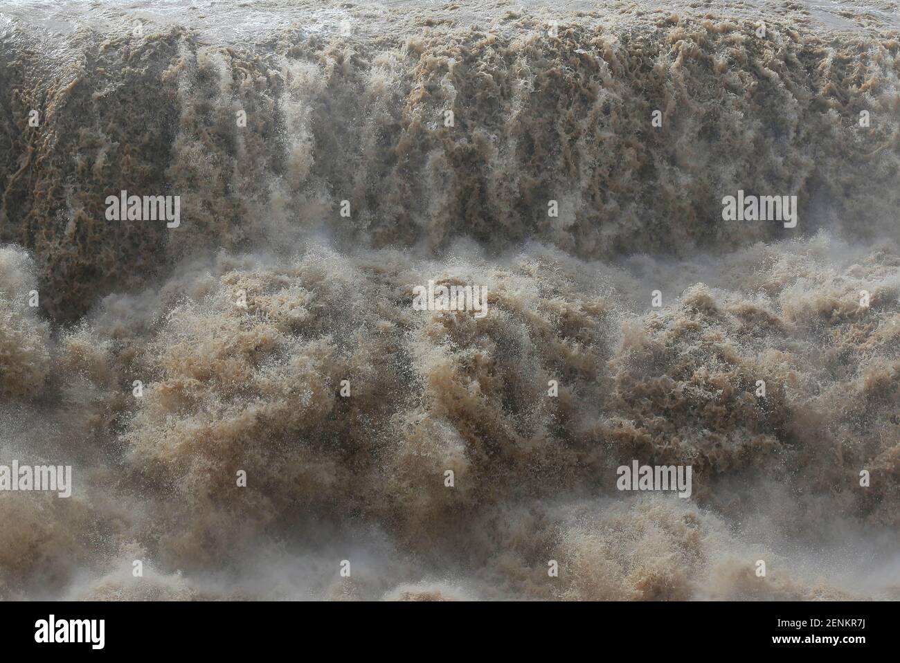 A view of the Hukou Waterfall on the Yellow River, also known as ...