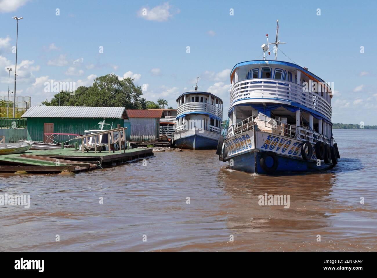 River boats on the Amazon riverport of Codajás between Tefé and Manaus ...
