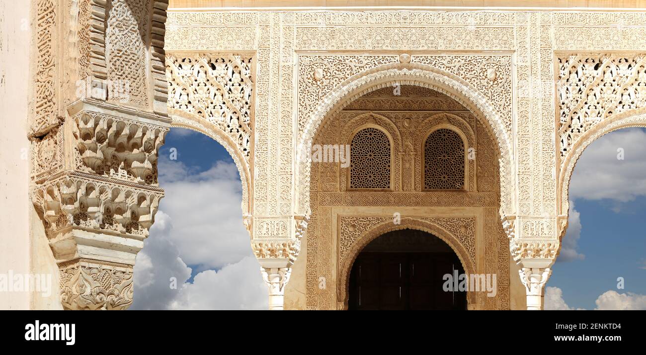 Arches in Islamic (Moorish) style in Alhambra, Granada, Spain Stock ...