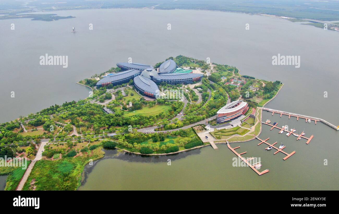 Shanghai ,CHINA-On August 27, 2019, drones took pictures of Dishui Lake ...