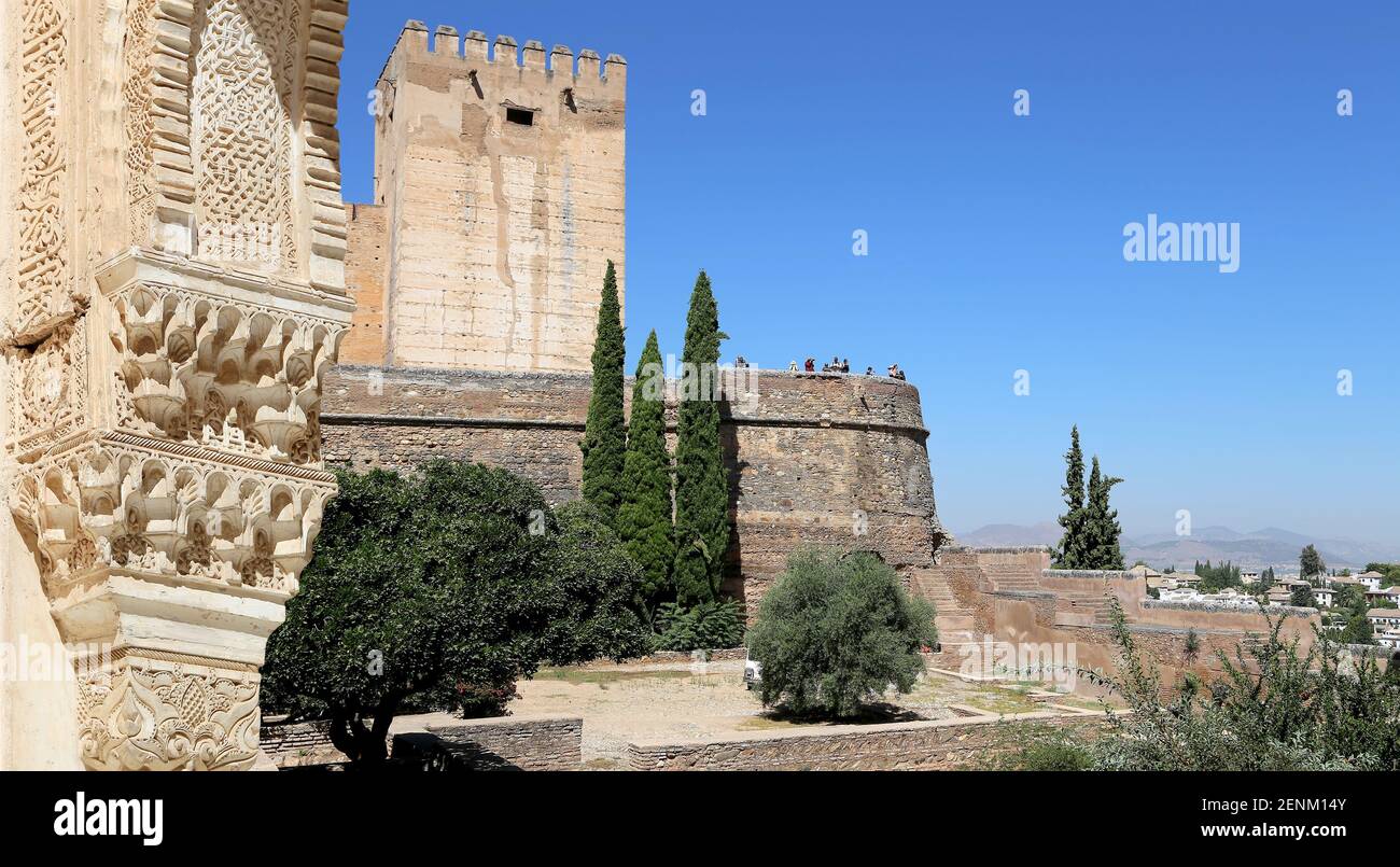 Arches in Islamic (Moorish) style and Alhambra, Granada, Spain Stock ...