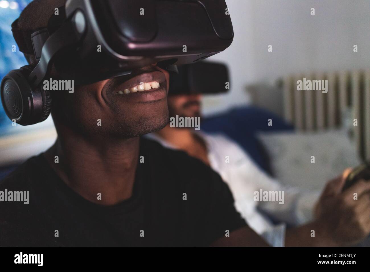 Man wearing virtual reality headset Stock Photo - Alamy