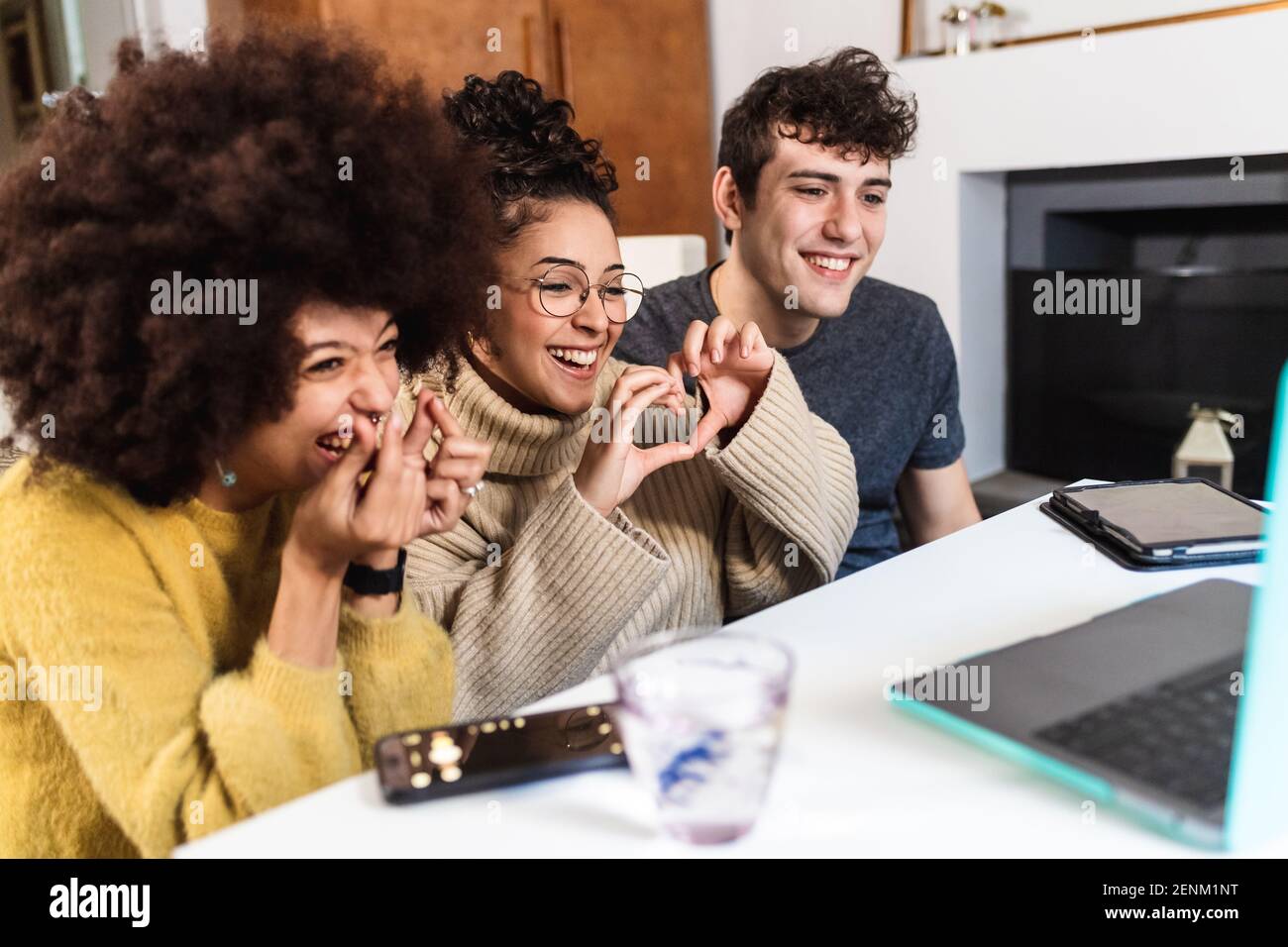 Friends on video call, smiling Stock Photo - Alamy