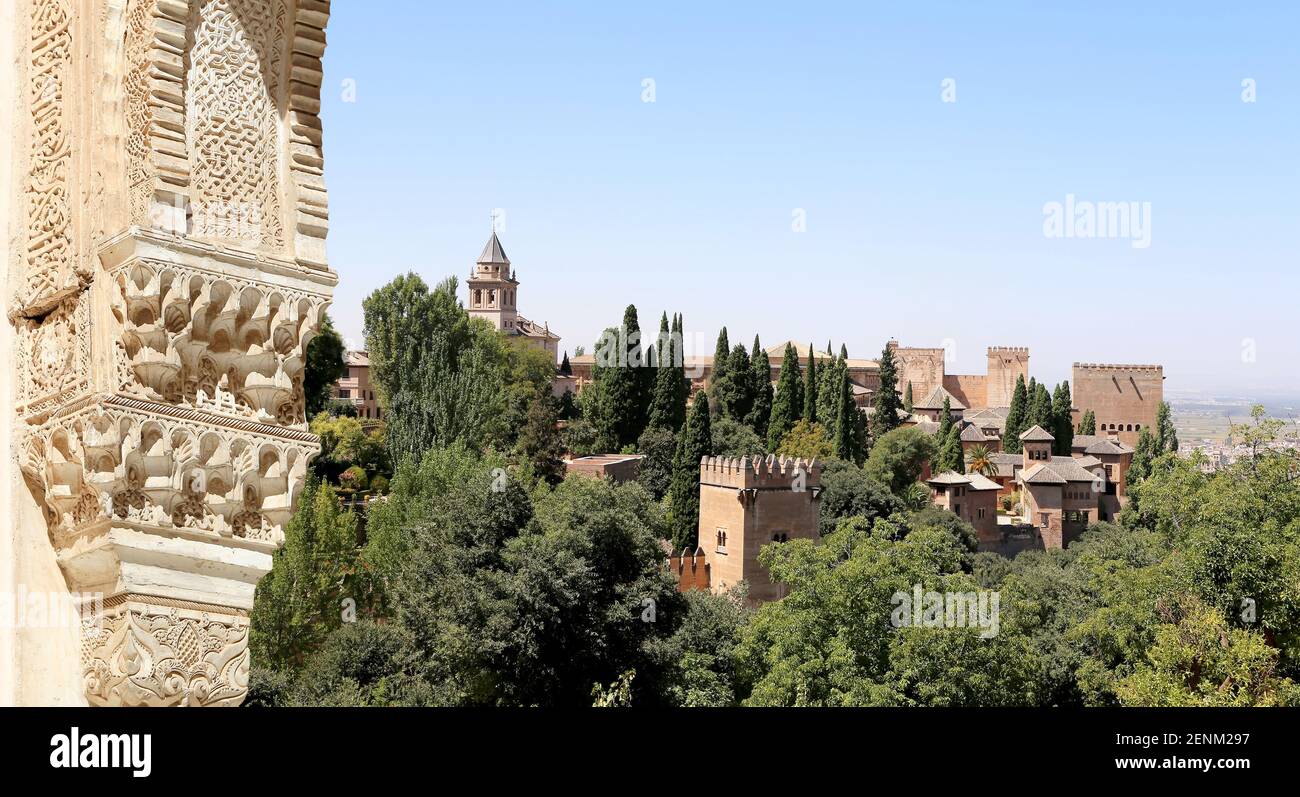 Arches in Islamic (Moorish) style and Alhambra, Granada, Spain Stock ...