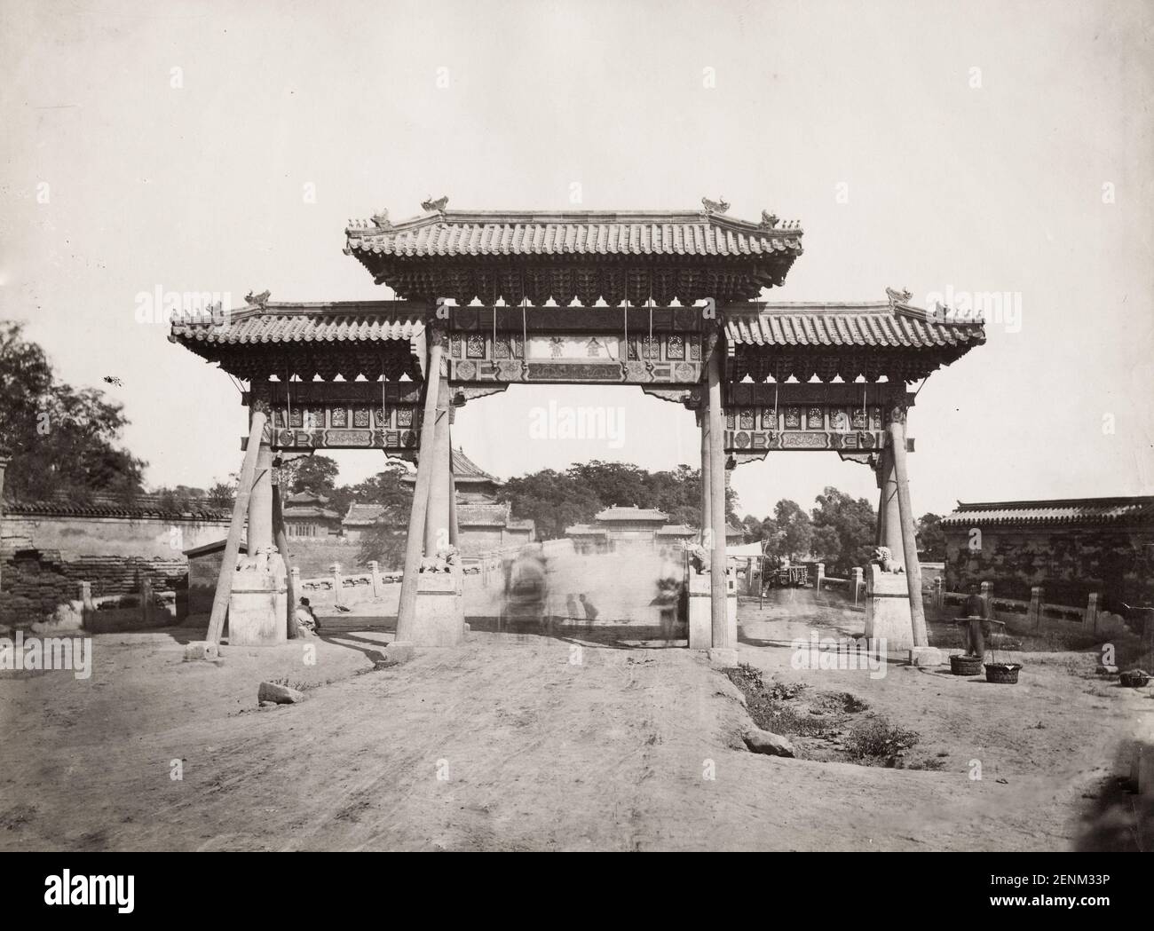 Vintage 19th century photograph: Pailou, paifeng, and street, Peking ...