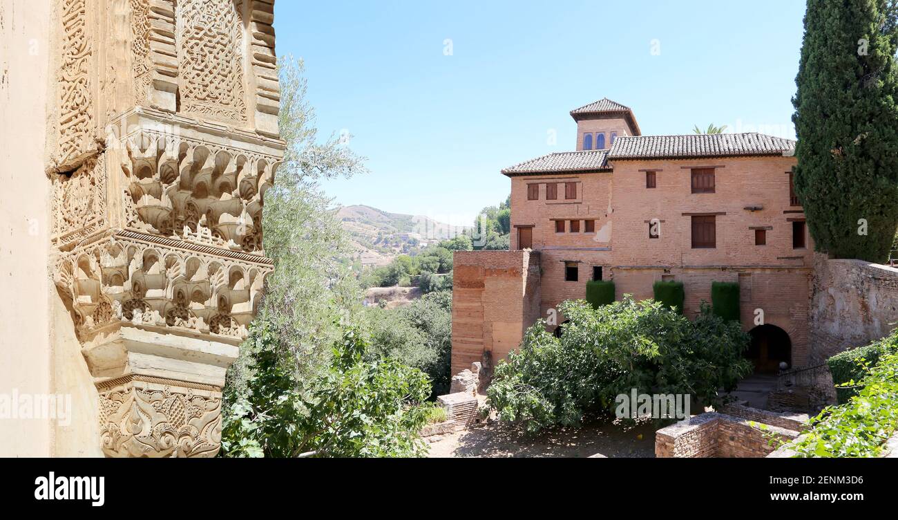 Arches in Islamic (Moorish) style and Alhambra, Granada, Spain Stock ...