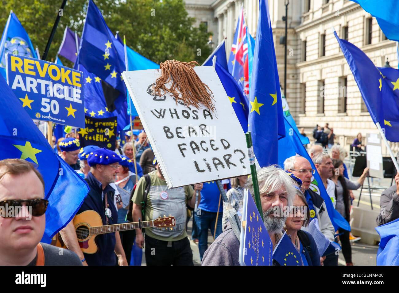 Anti Brexit Protesters With Placards And Flags Demonstrating In Central