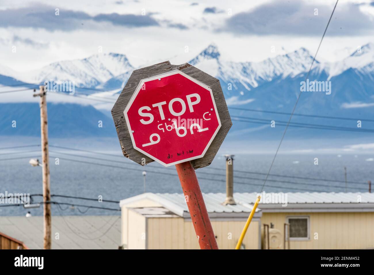 Road sign in Pond Inlet, Mittimalakit, Baffin Island, Nunavut Stock ...