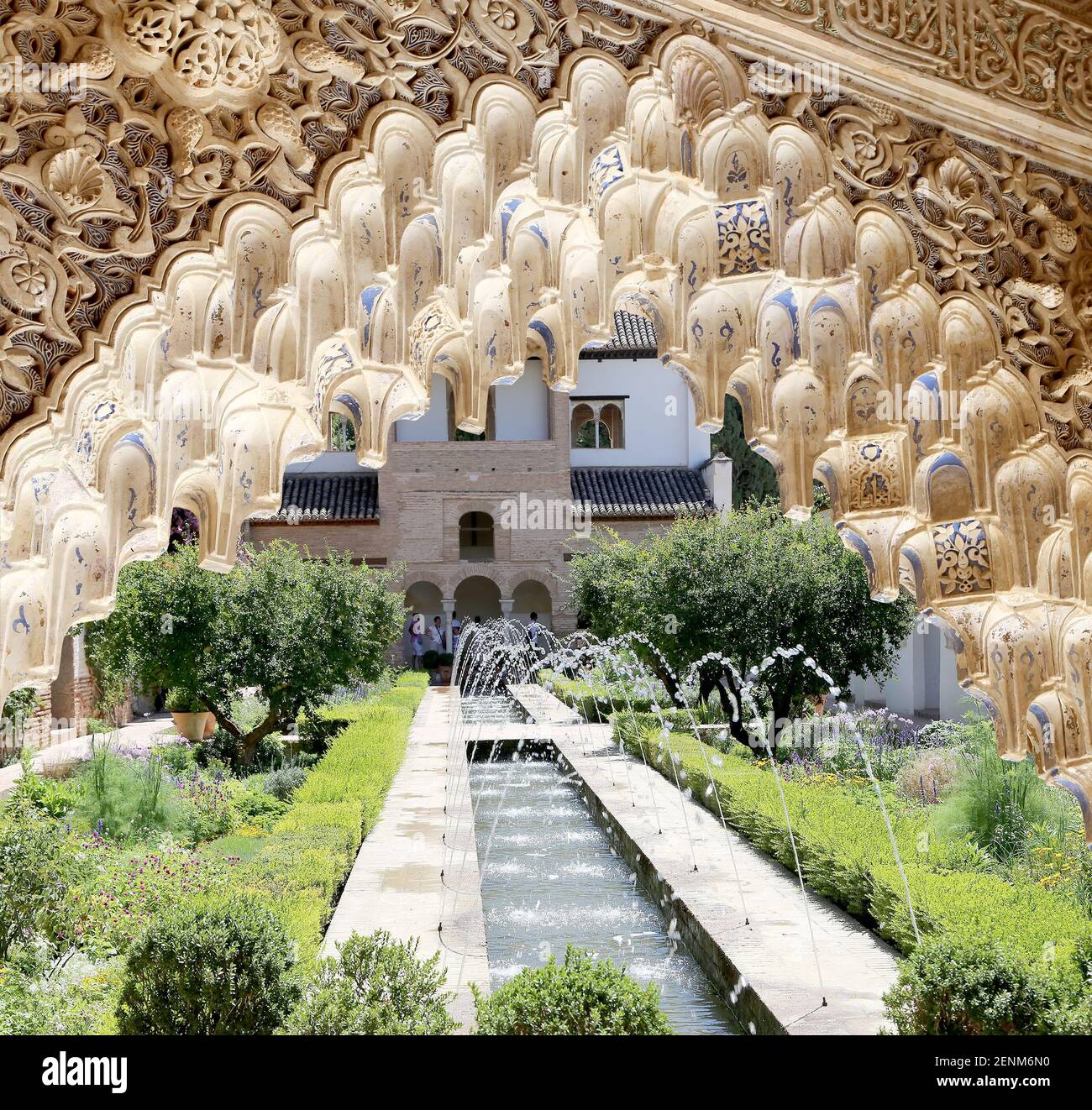 Arches in Islamic (Moorish) style and Alhambra, Granada, Spain Stock ...