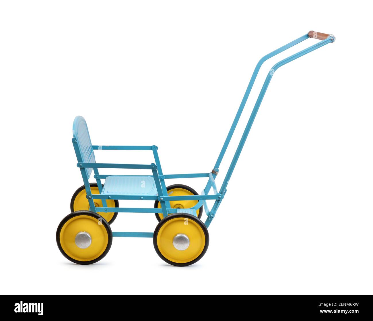 Old blue toy metal stroller isolated on white Stock Photo - Alamy