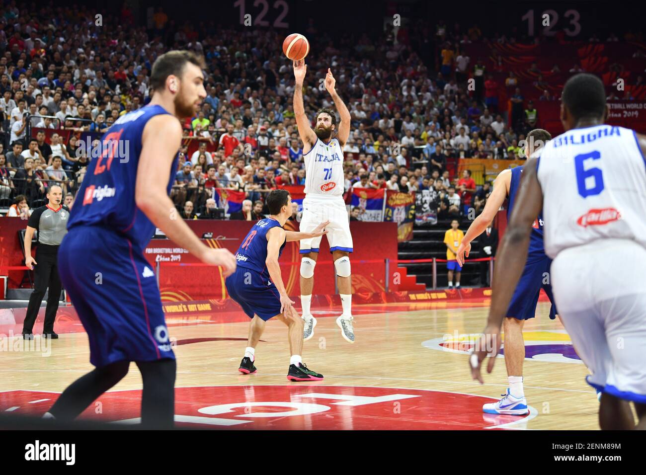 Luigi DATOME, back, of Italy shoots against Serbia during their Group D ...