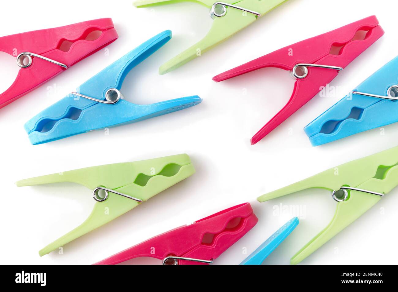 top view of multicolored clothespins on white background Stock Photo ...