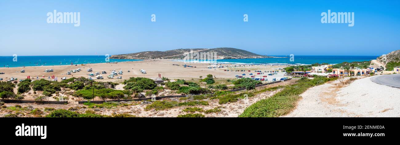 Rhodes, Greece - August 10, 2019: Panoramic landscape of the Prasonisi ...