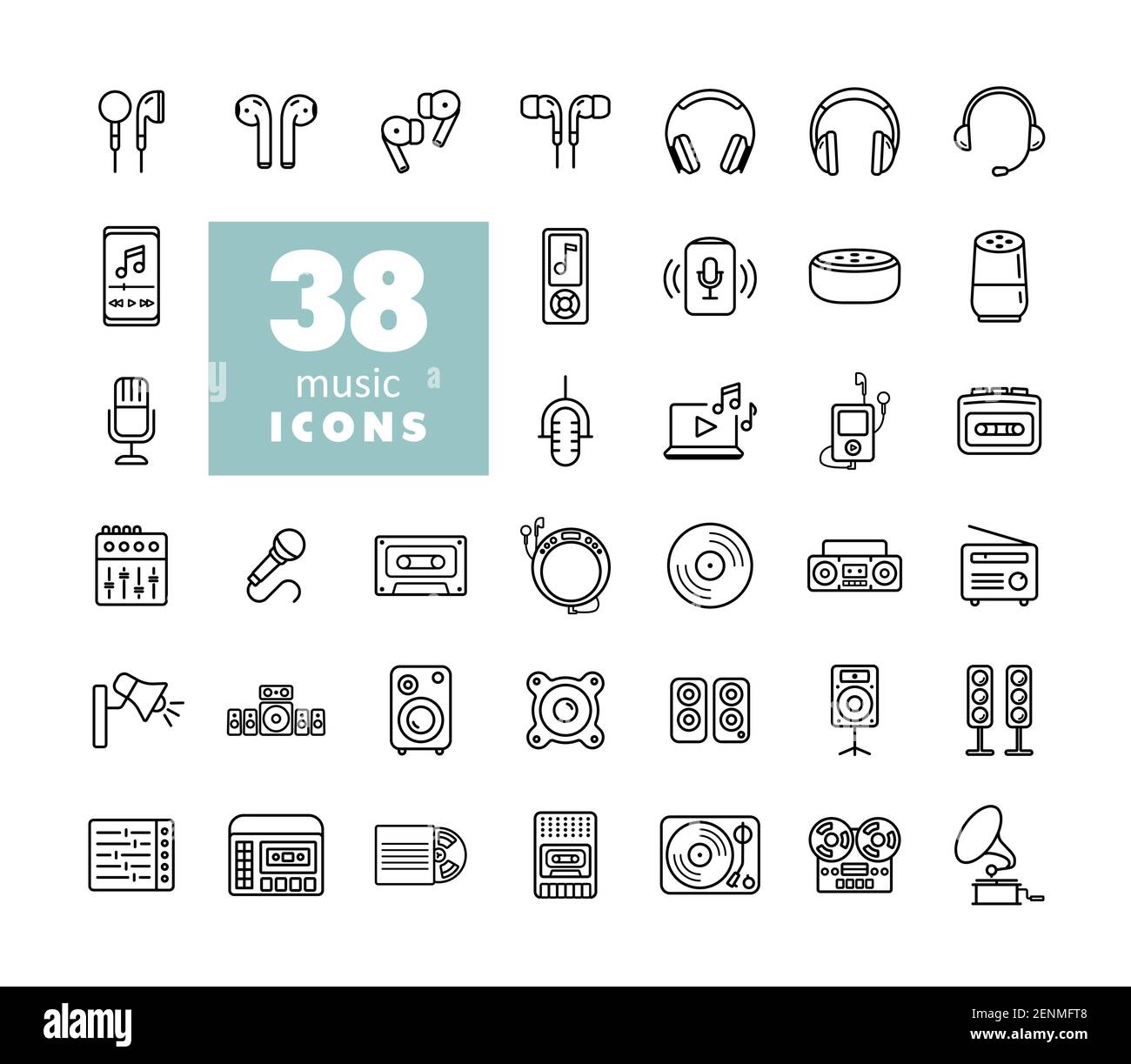 Multimedia devices and symbols icons set. Graph symbol for music and ...