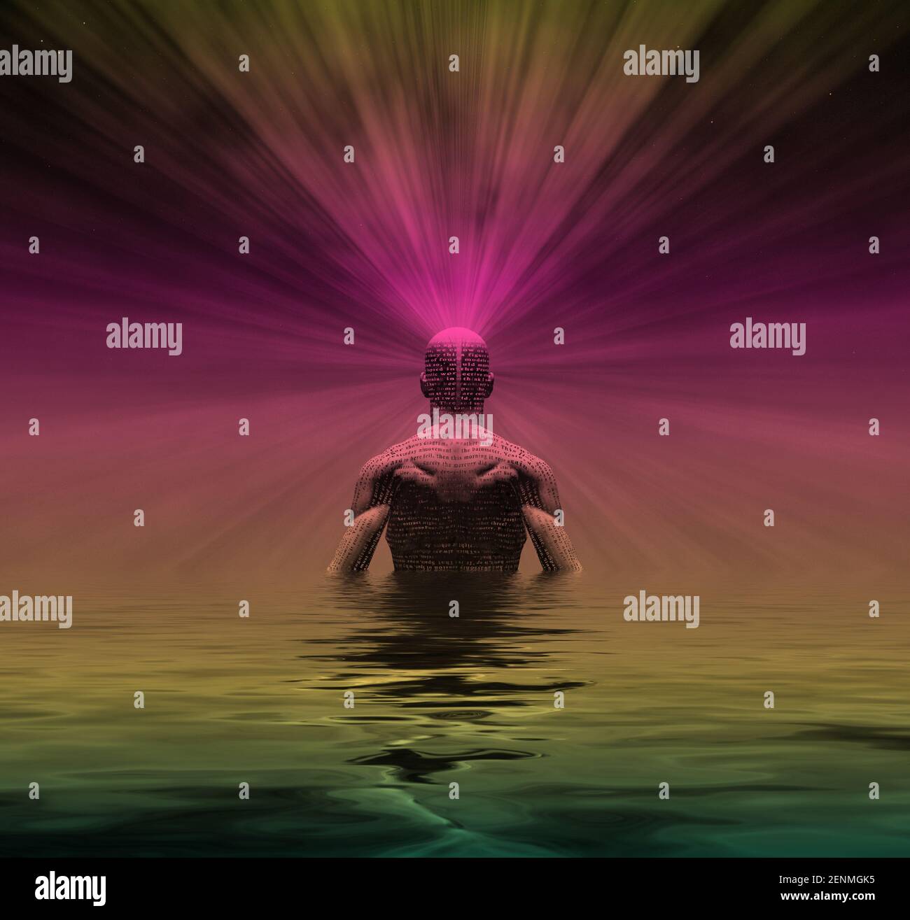 Man radiates light from mind. 3D rendering Stock Photo - Alamy