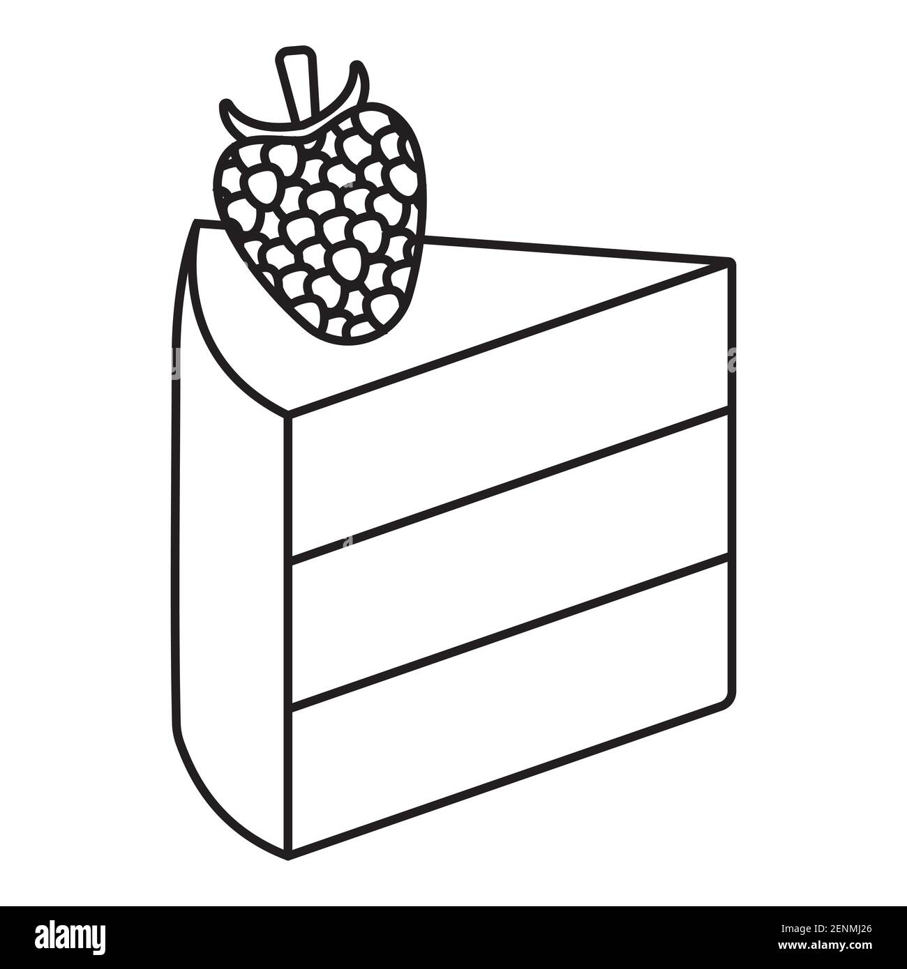 Line art vector icon slice of layer cake with raspberry fruit for apps ...
