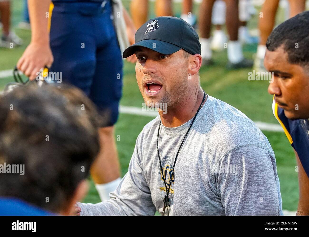 September 05, 2019: Central Oklahoma Head Coach Nick Bobeck talks with ...