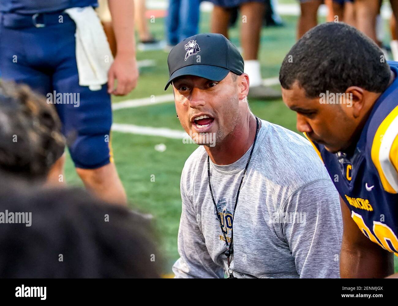 September 05, 2019: Central Oklahoma Head Coach Nick Bobeck talks with ...