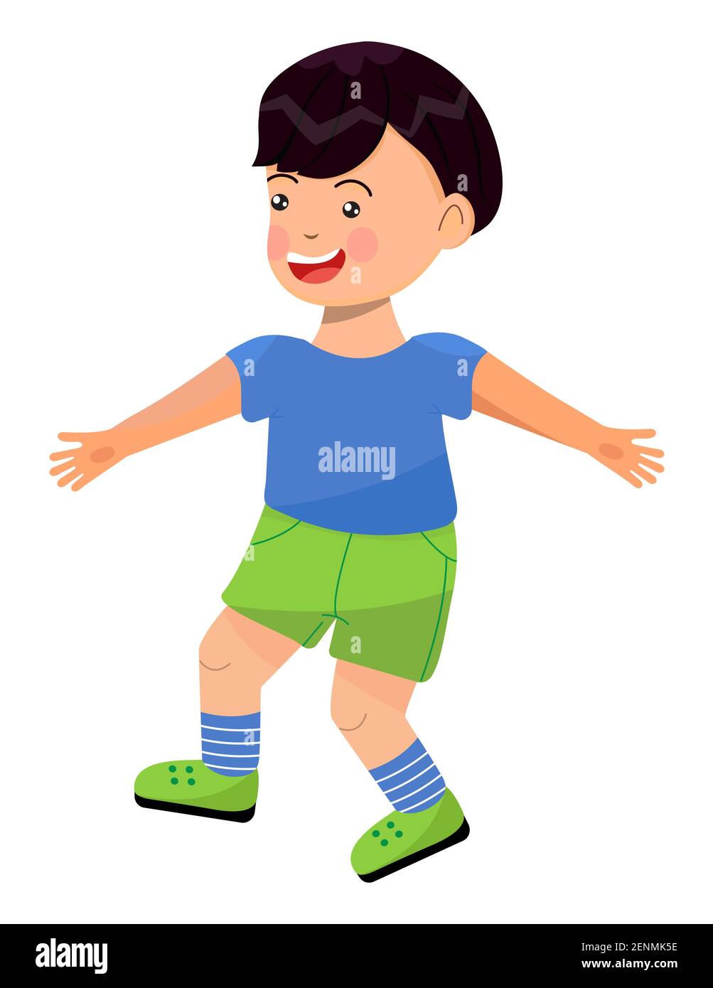 Happy school kid jumping. Cartoon character has fun, runs, jumps, plays ...