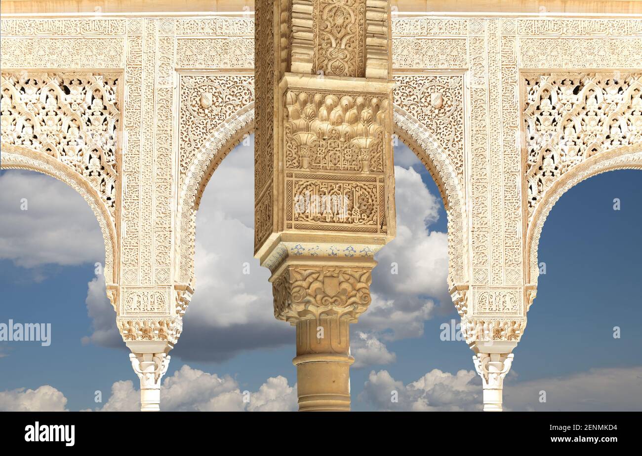 Columns in Islamic (Moorish) style in Alhambra, Granada, Spain Stock ...