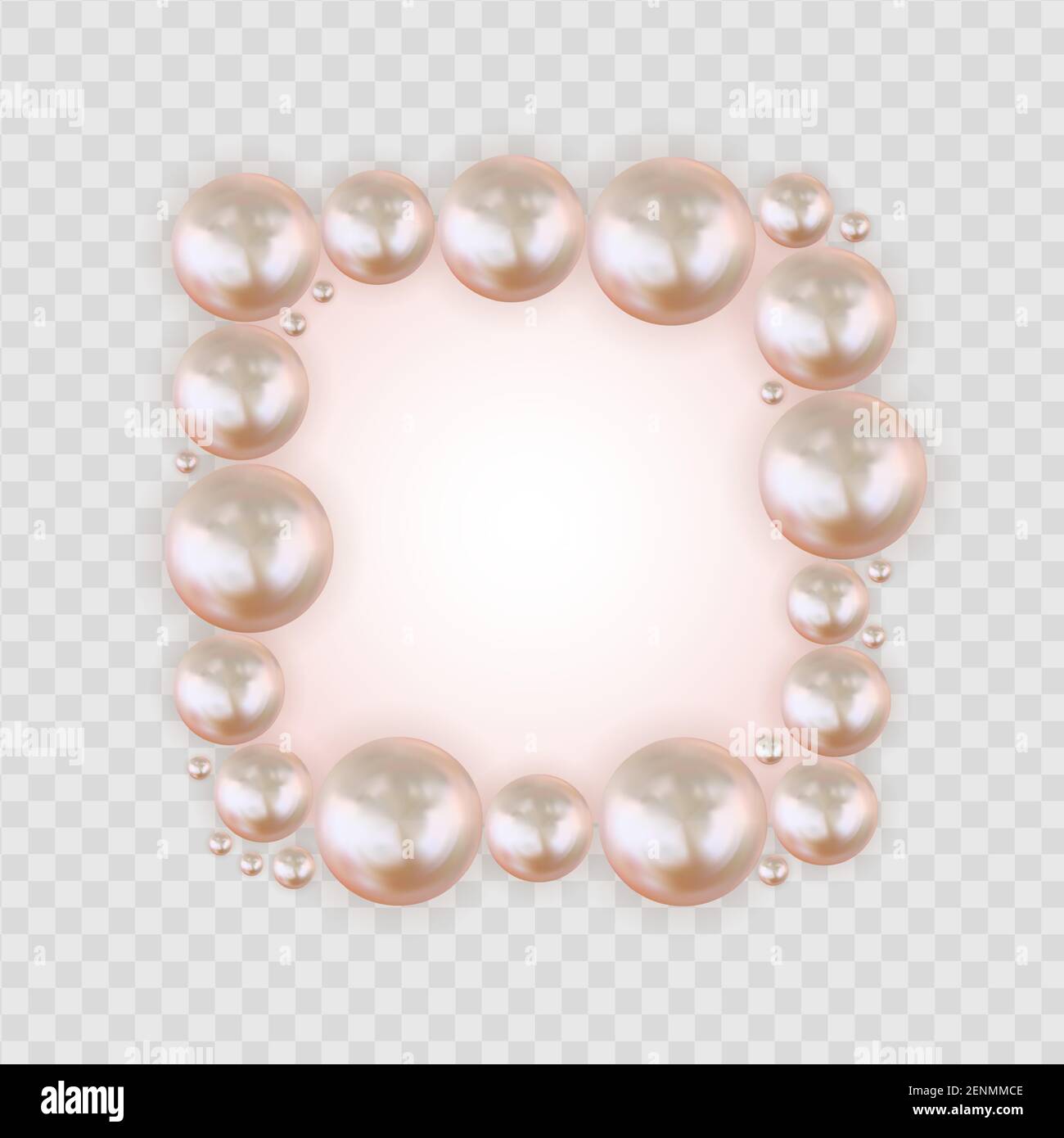 Abstract pastel square frame of pink pearls on transpatent background ...