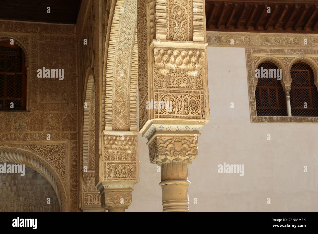 Columns in Islamic (Moorish) style in Alhambra, Granada, Spain Stock ...