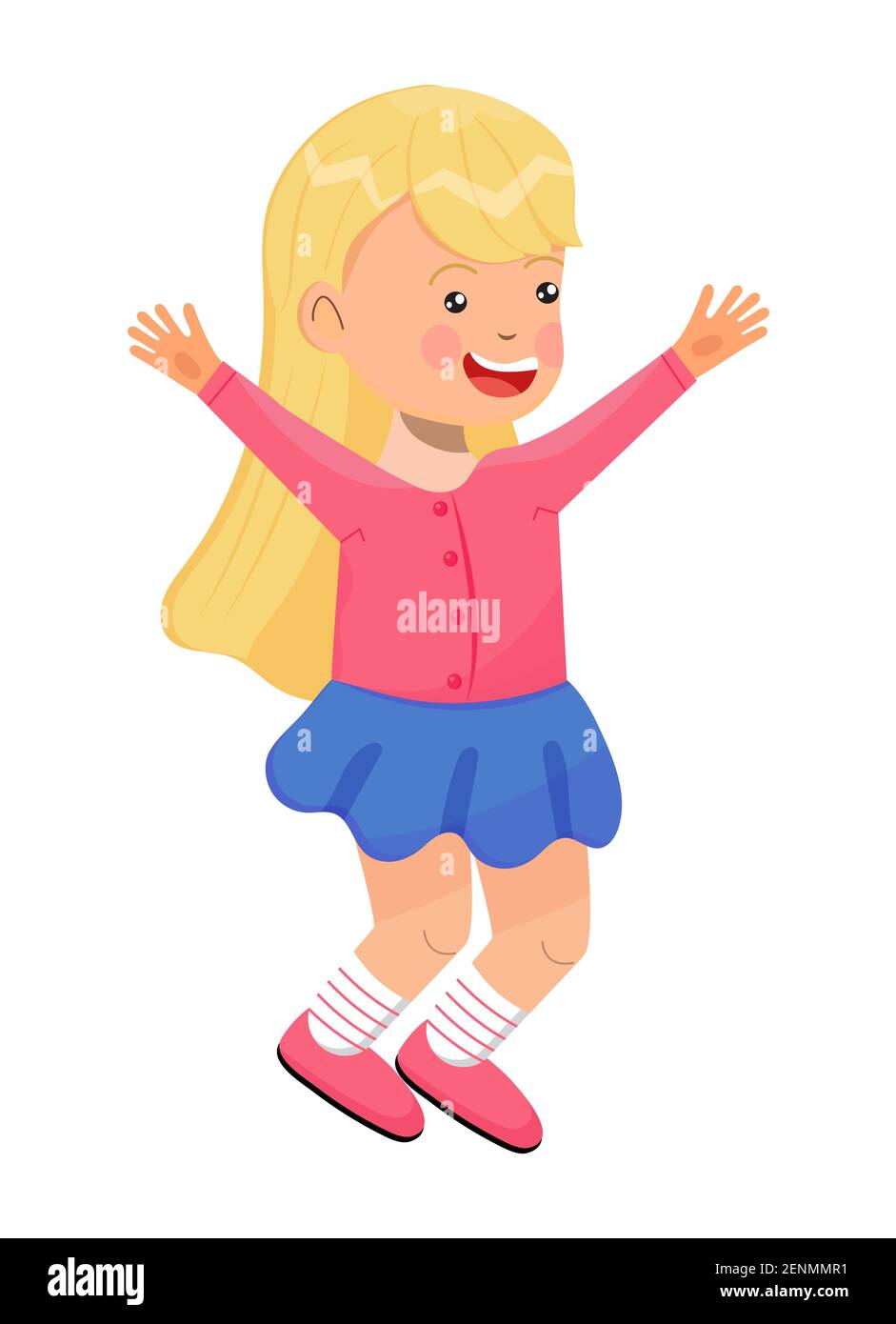 Happy school kid jumping. Cartoon character has fun, runs, jumps, plays ...