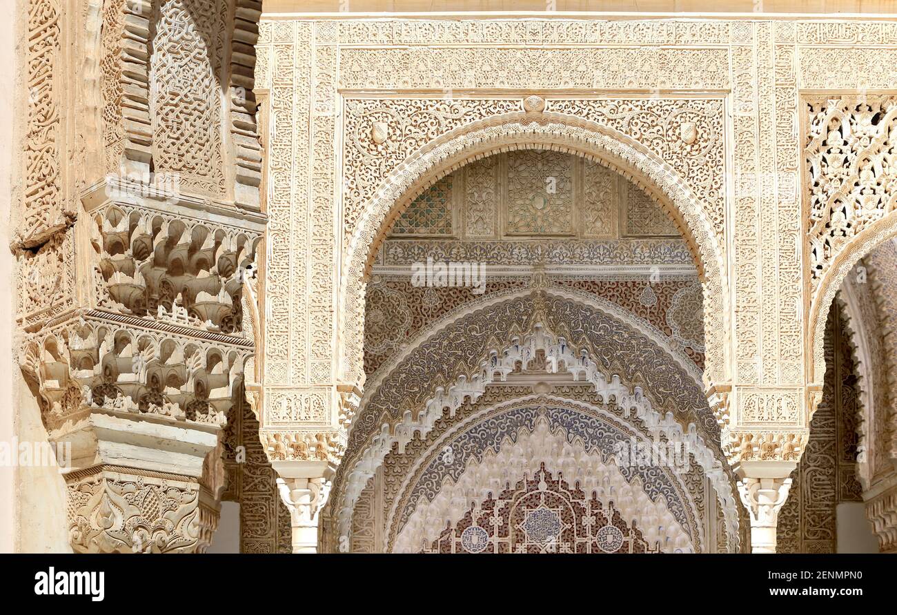 Arches in Islamic (Moorish) style in Alhambra, Granada, Spain Stock ...