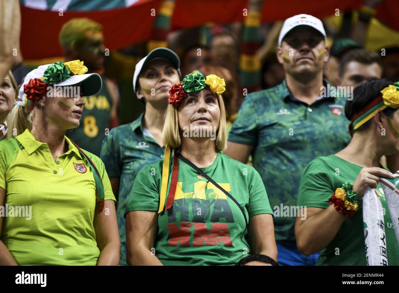 Lithuanian fans cheer for the Lithuania team at the first round of ...