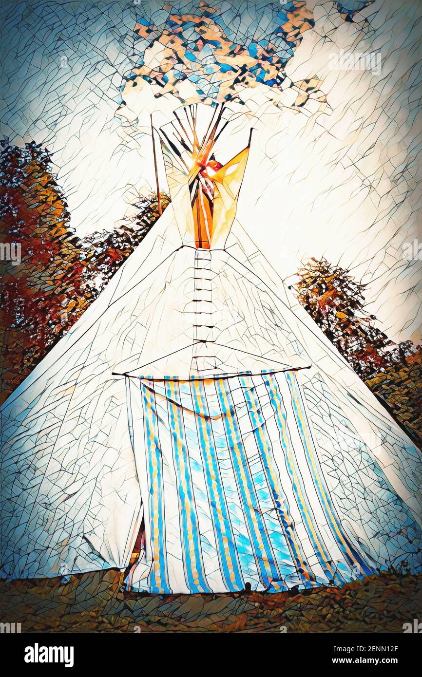 white teepee indian tent standing in beautiful summer landscape Stock ...
