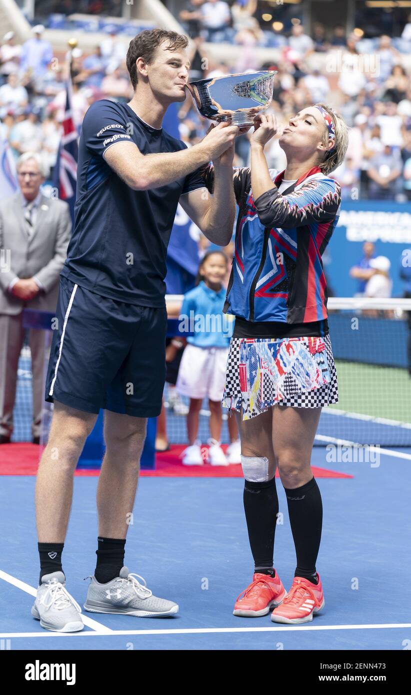 Bethanie Mattek-Sands (USA), Jamie Murray (Great Britain) pose with trophy after winning mixed ...