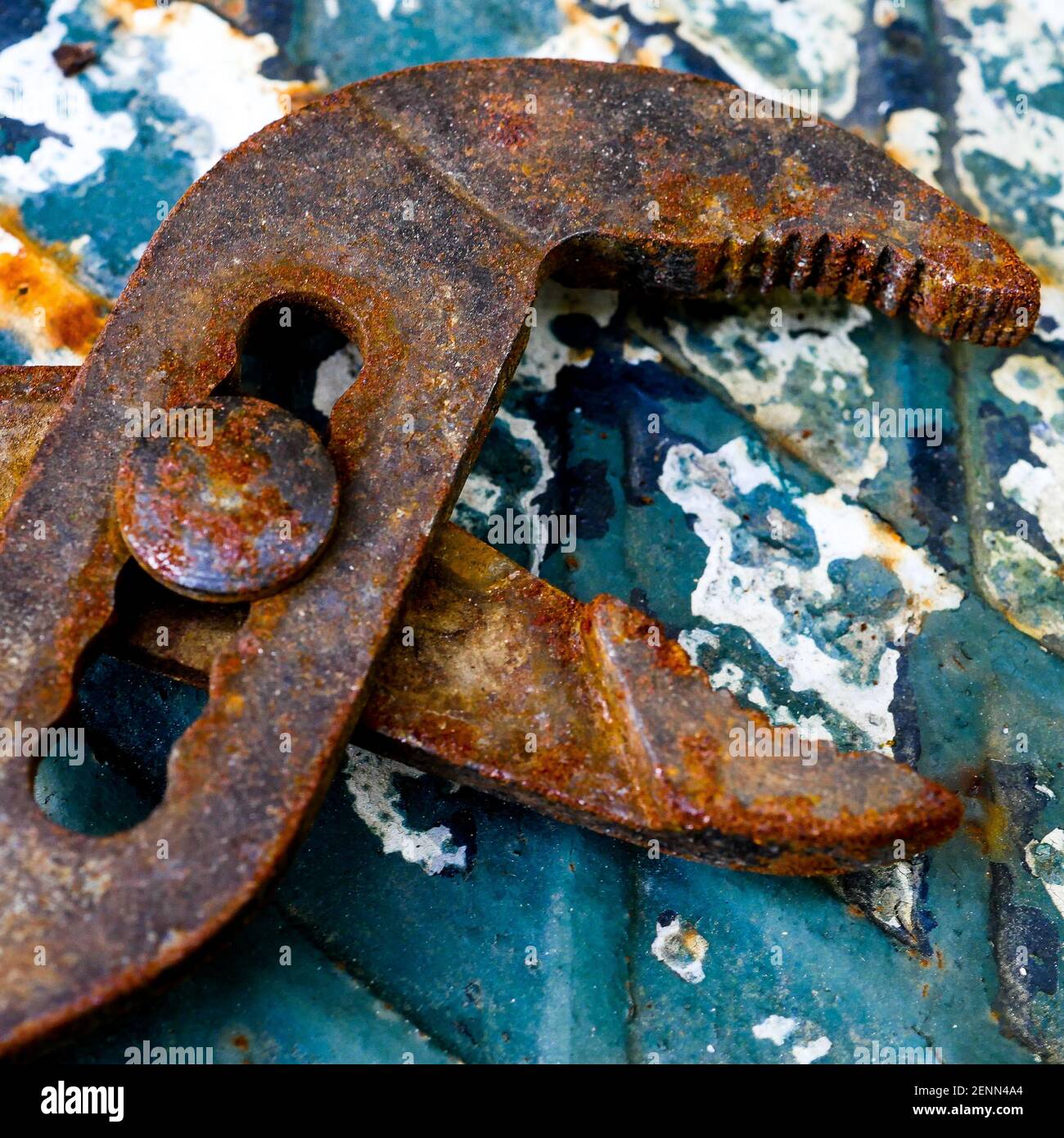 Rusted pipe wrench, old used tool, France Stock Photo - Alamy