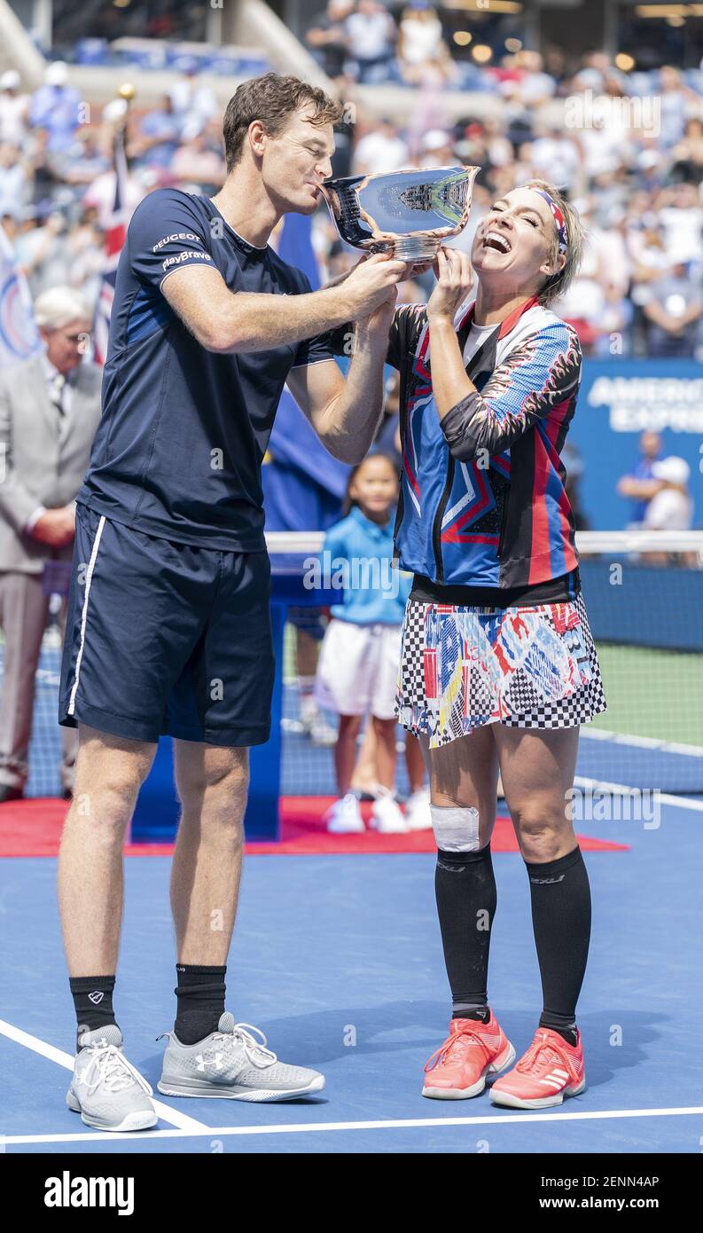 Bethanie Mattek-Sands (USA), Jamie Murray (Great Britain) pose with trophy after winning mixed ...