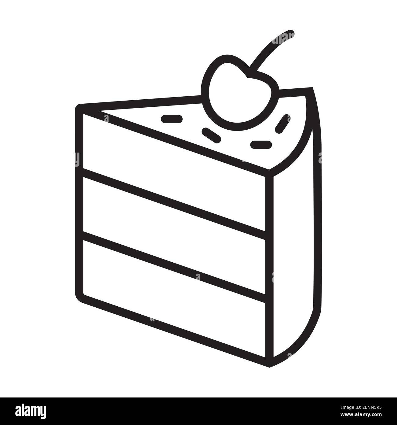 Line art vector icon slice of layer cake with cherry fruits for apps ...