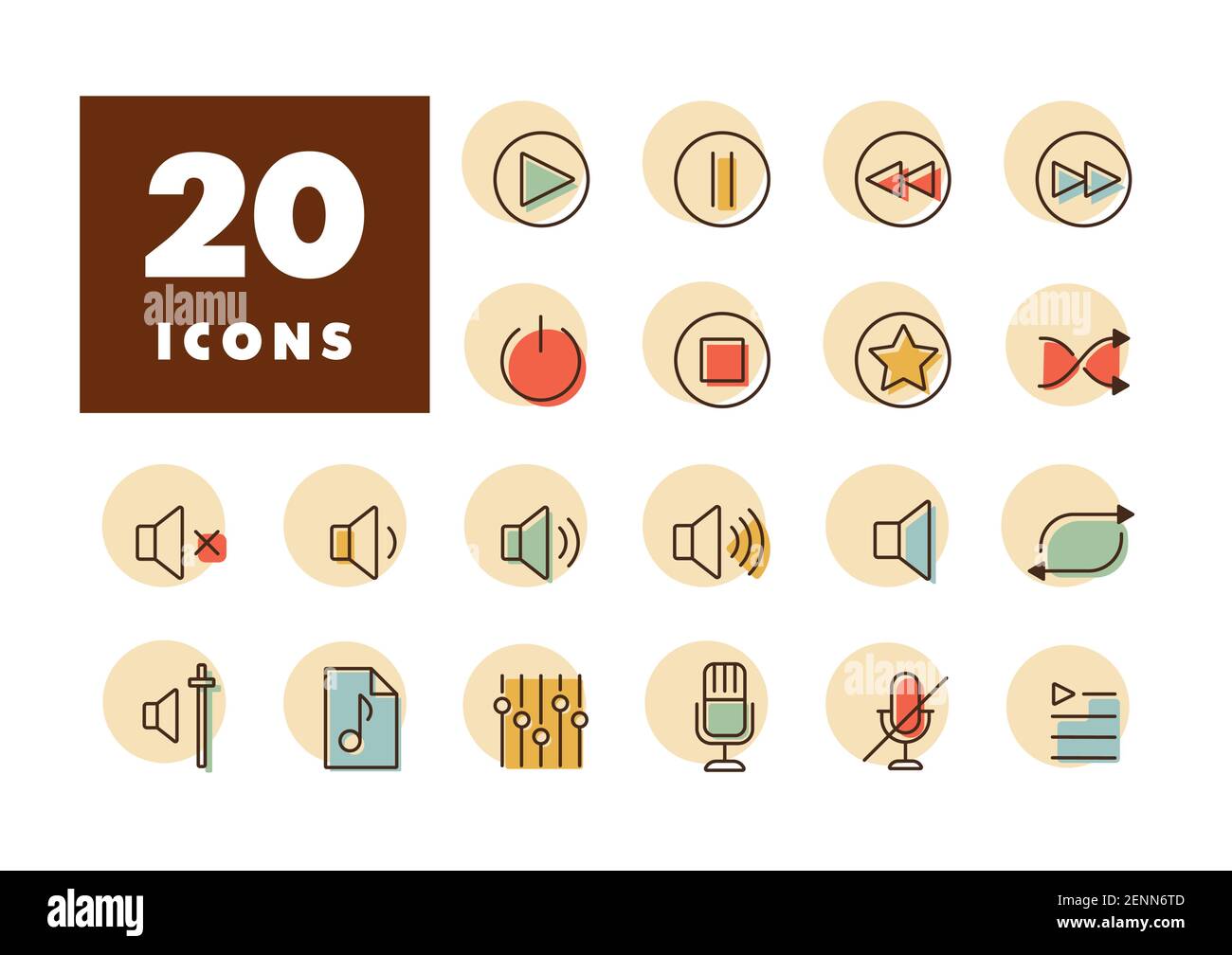 Multimedia user interface flat vector icons set. Graph symbol for music ...