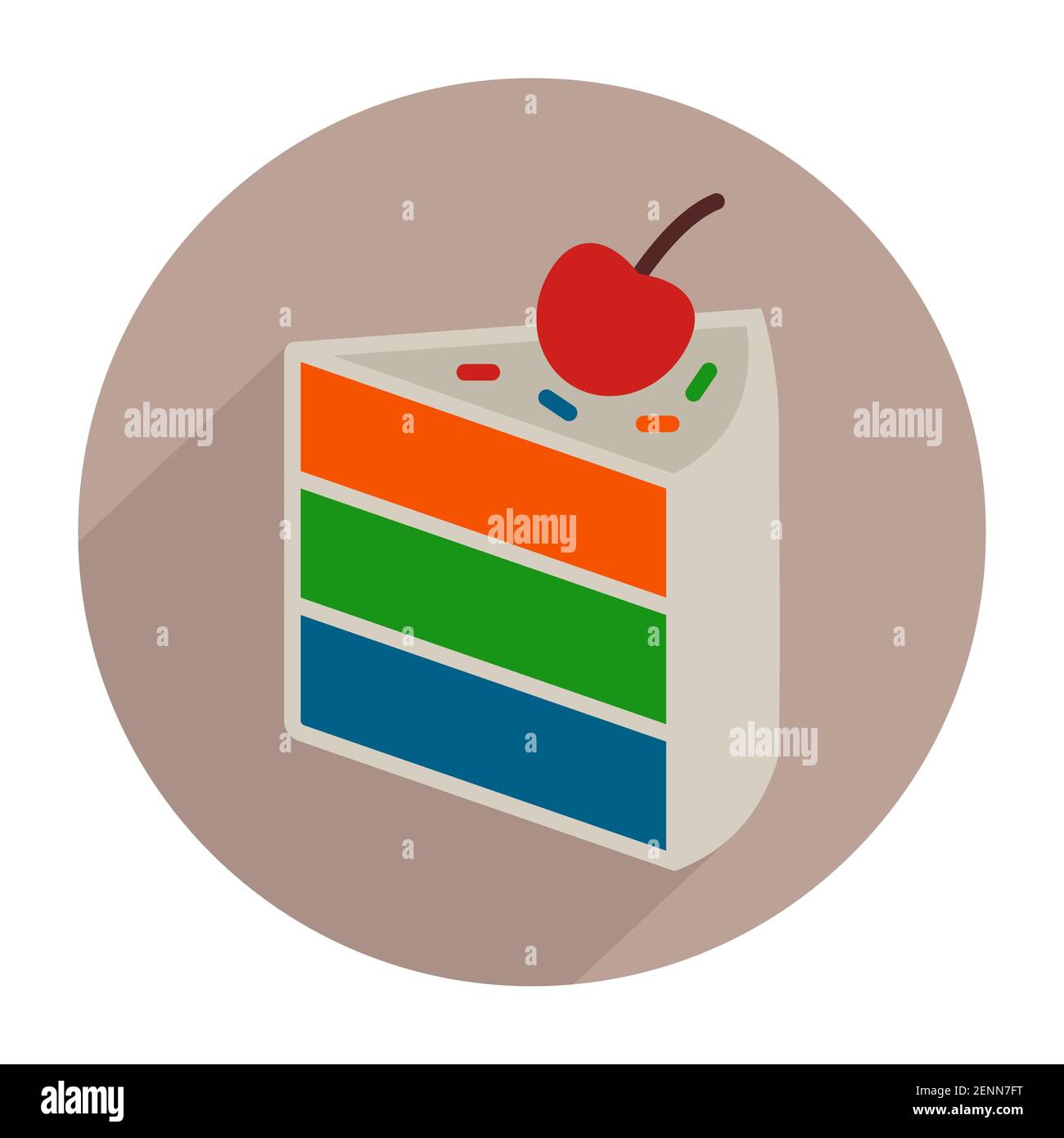 Rainbow layer cake with cherry fruit on a brown background Stock Vector ...